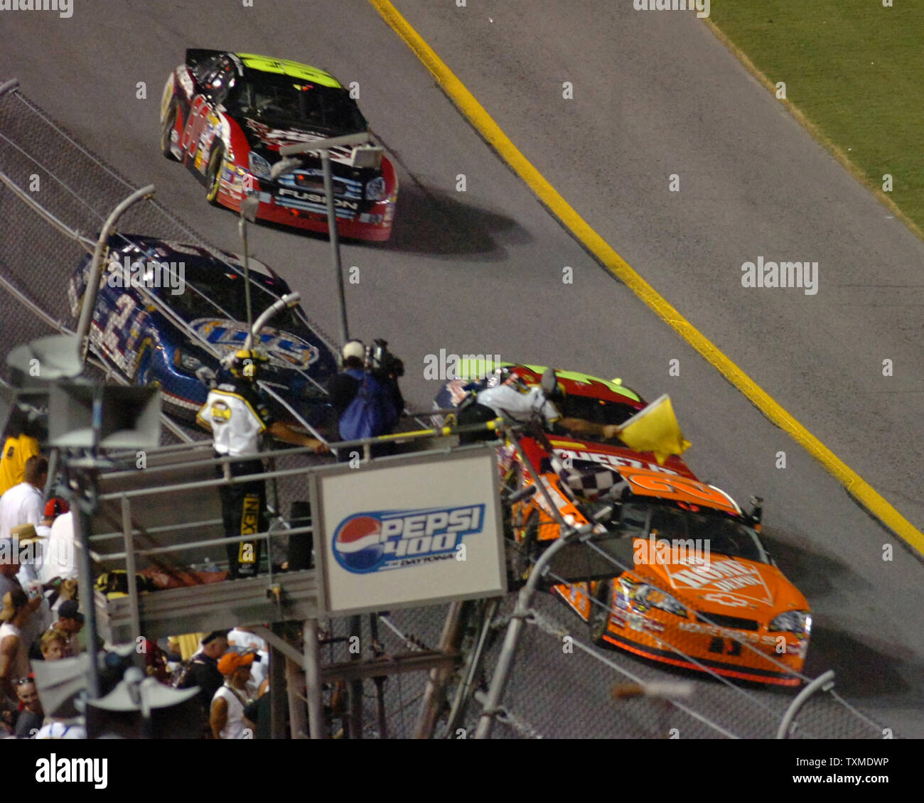 Tony Stewart in the Home Depot Chevrolet takes the checkered flag ...