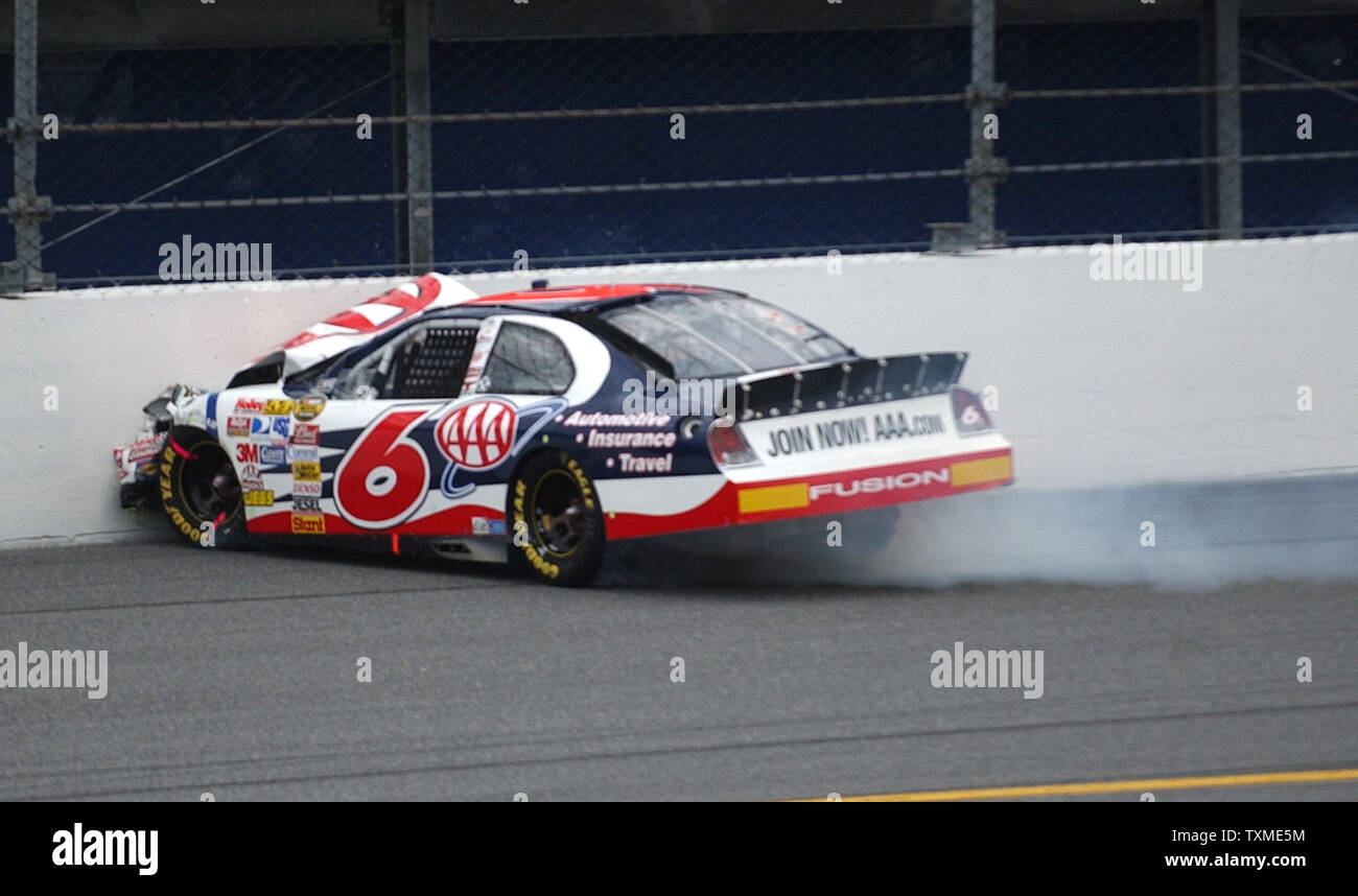 David Ragan hits the wall in turn two during the running of the NASCAR ...