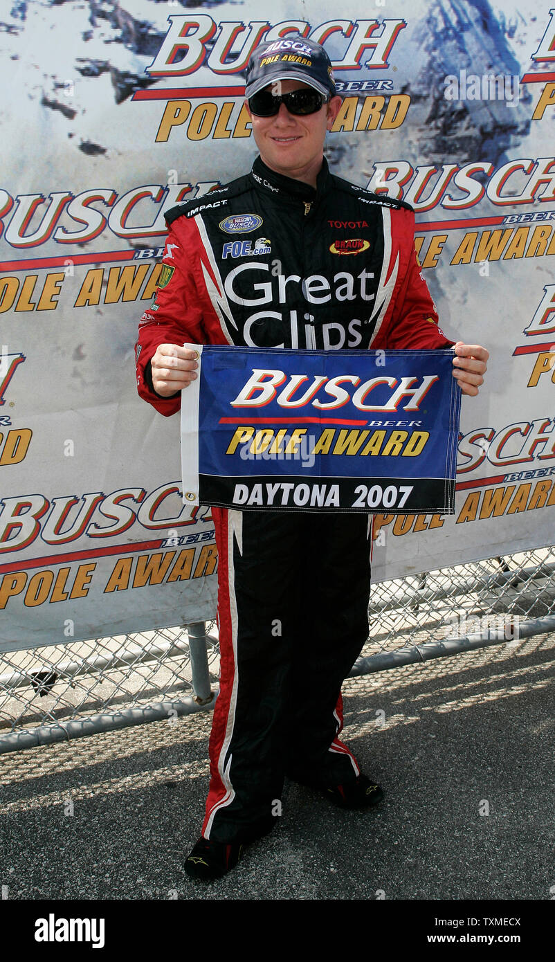 Jason Leffler celebrates winning the pole for NASCAR Busch Series Winn ...