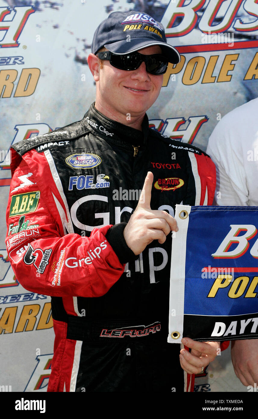 Jason Leffler celebrates winning the pole for NASCAR Busch Series Winn ...