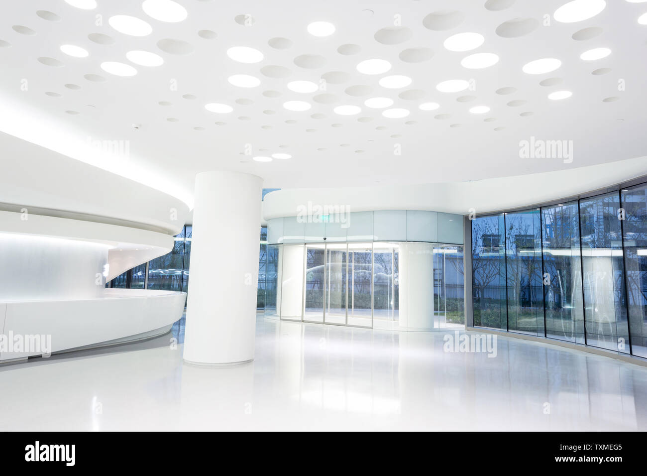 futuristic modern office building interior in urban city Stock Photo ...