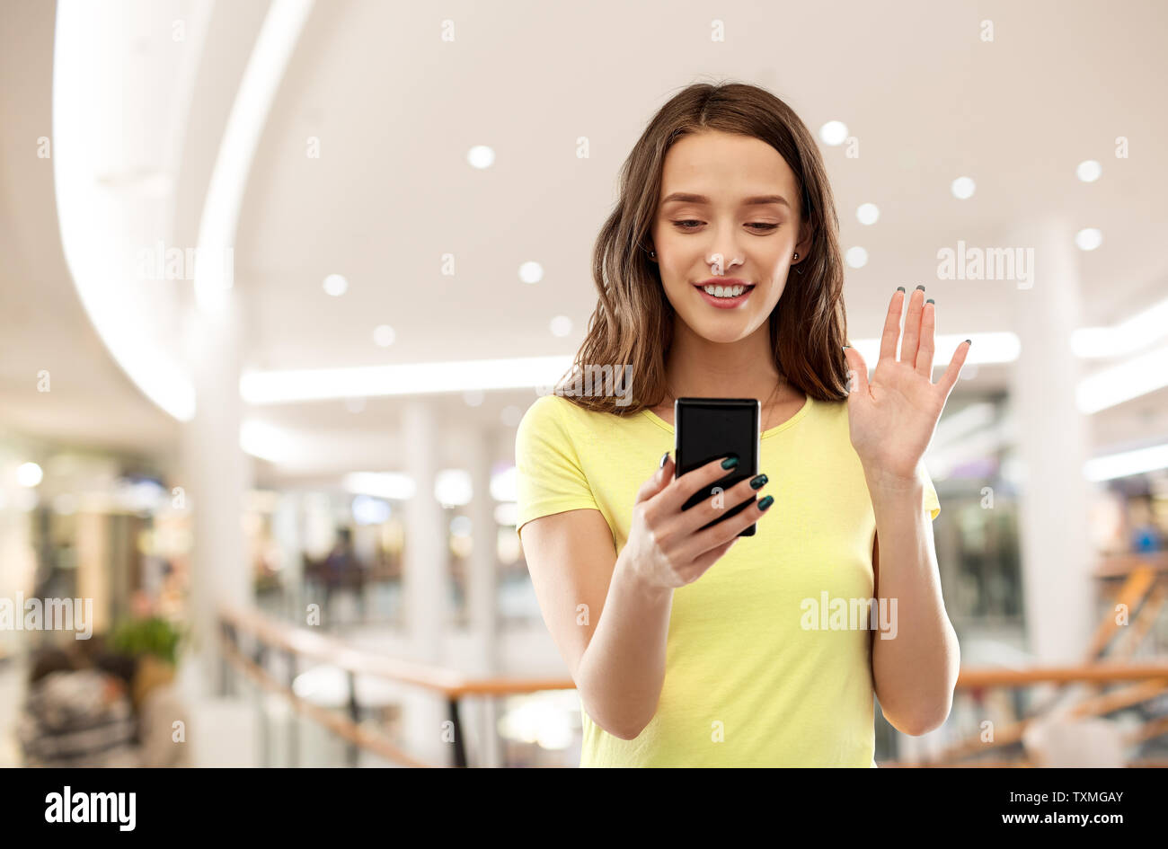 smiling teenage girl having video call smartphone Stock Photo - Alamy