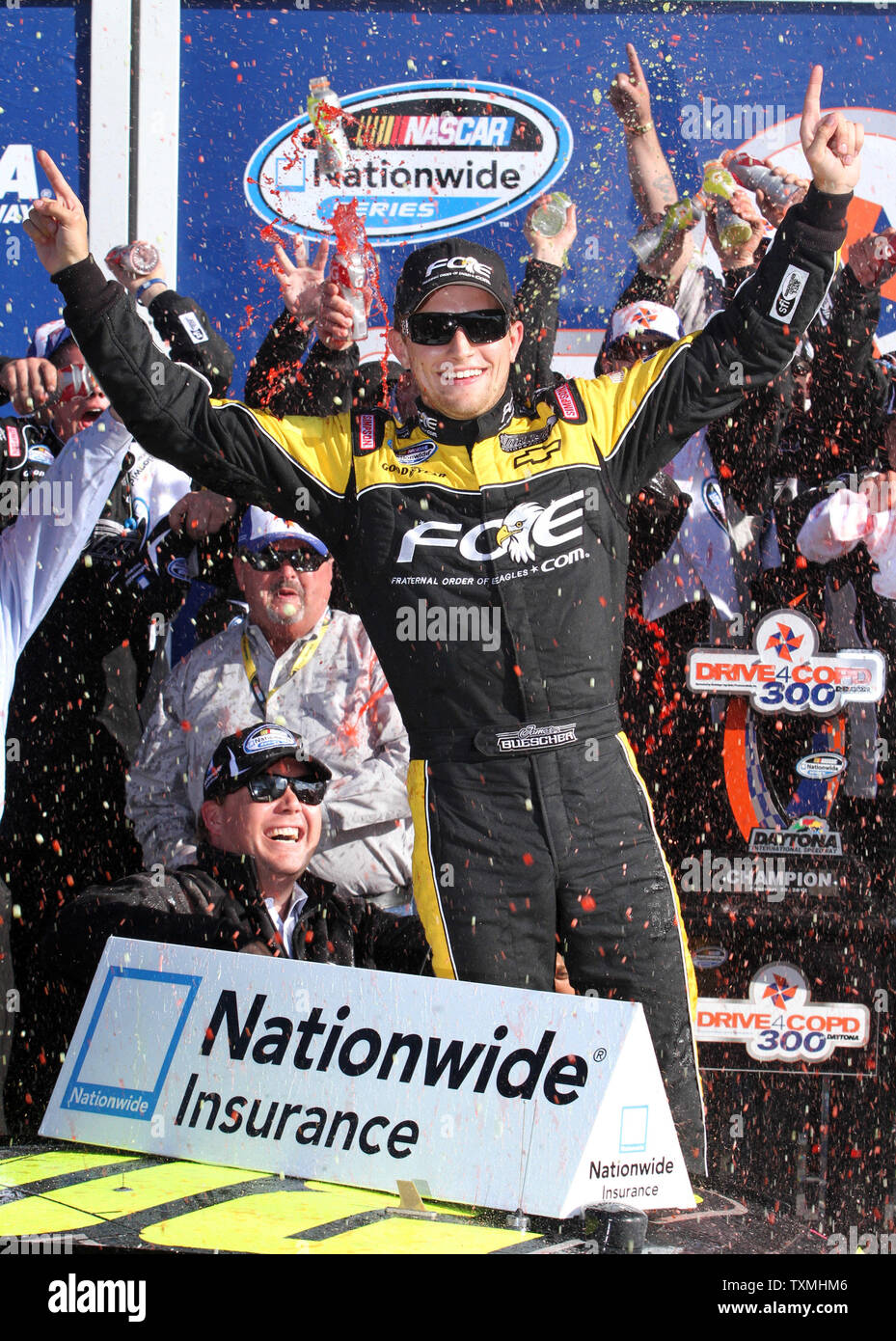 James Buescher celebrates winning the NASCAR Nationwide series ...