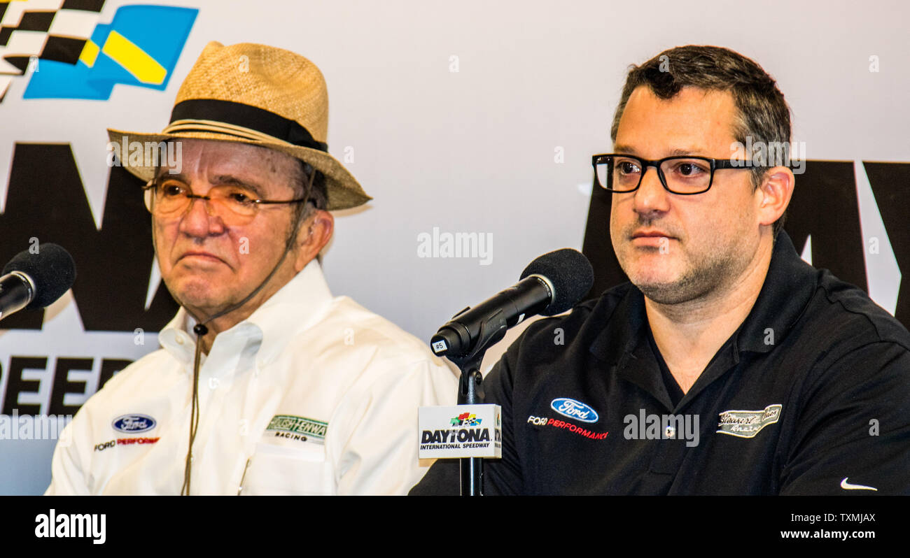 NASCAR Team Owners Jack Rousch (left) and Tony Stewart field questions ...