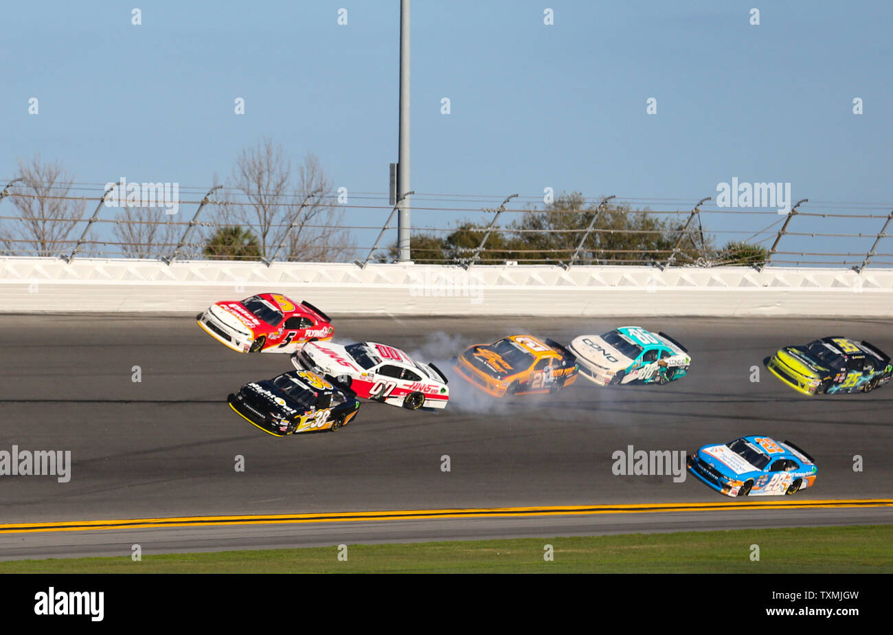 Cole Custer (00) loses control in traffic late in the Poweshares QQQ ...