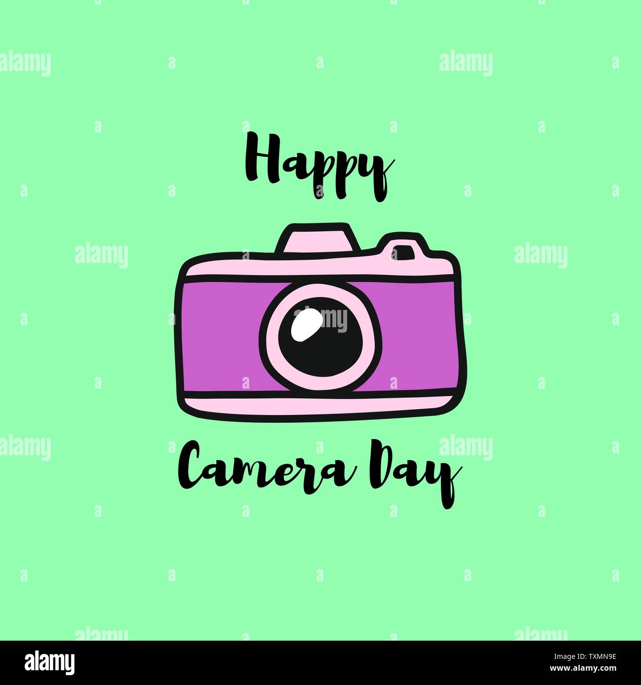 Hand draw happy day camera template. Vector postcard with Vintage ...