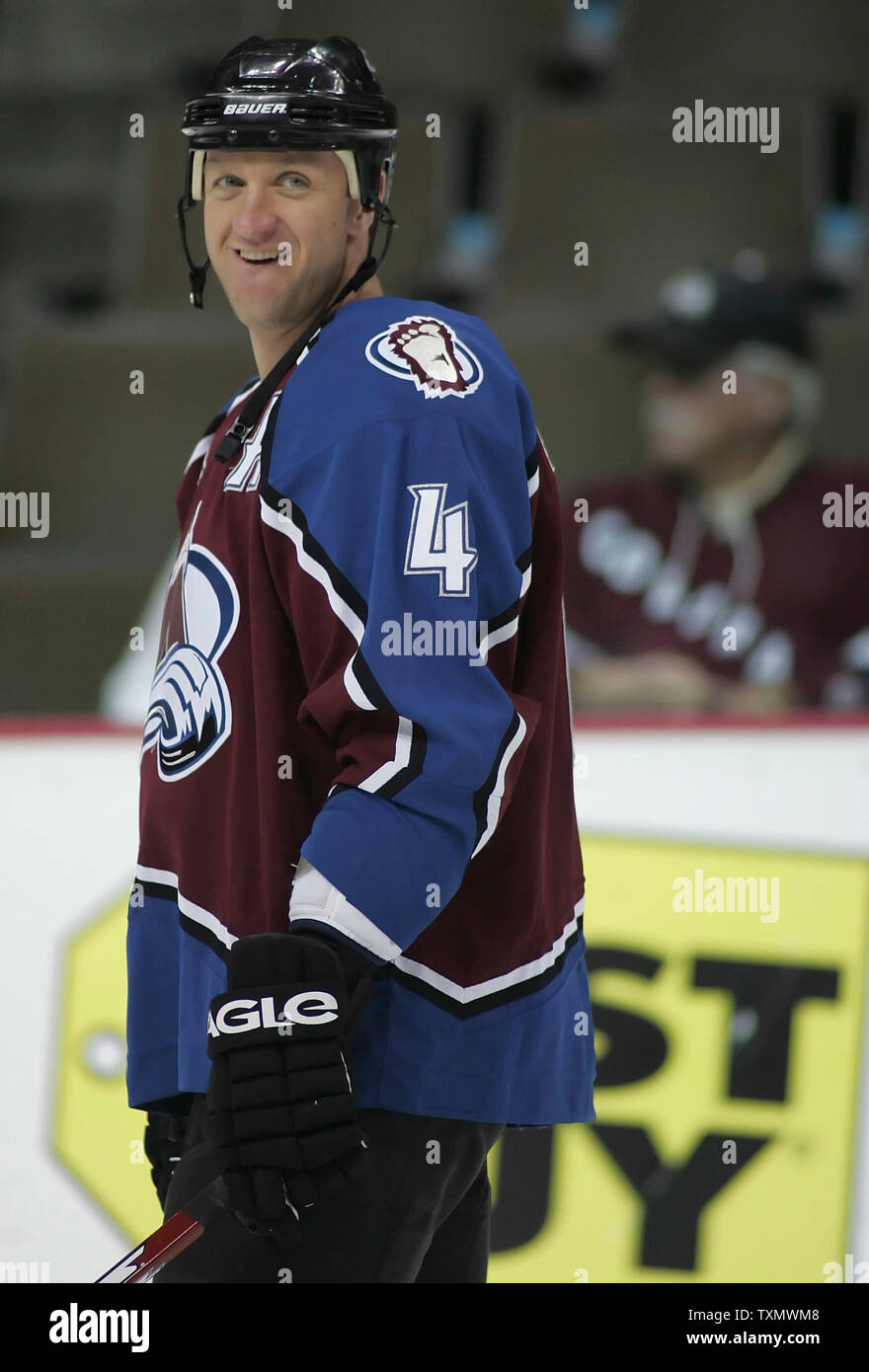 Colorado Avalanche defenseman Rob Blake has a smile before the game ...