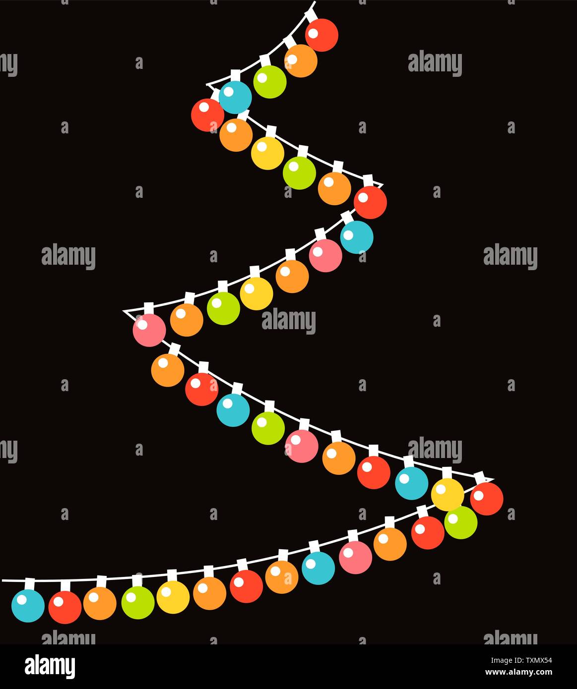 Colorful Christmas baubles or lights string on Christmas tree. Vector ...