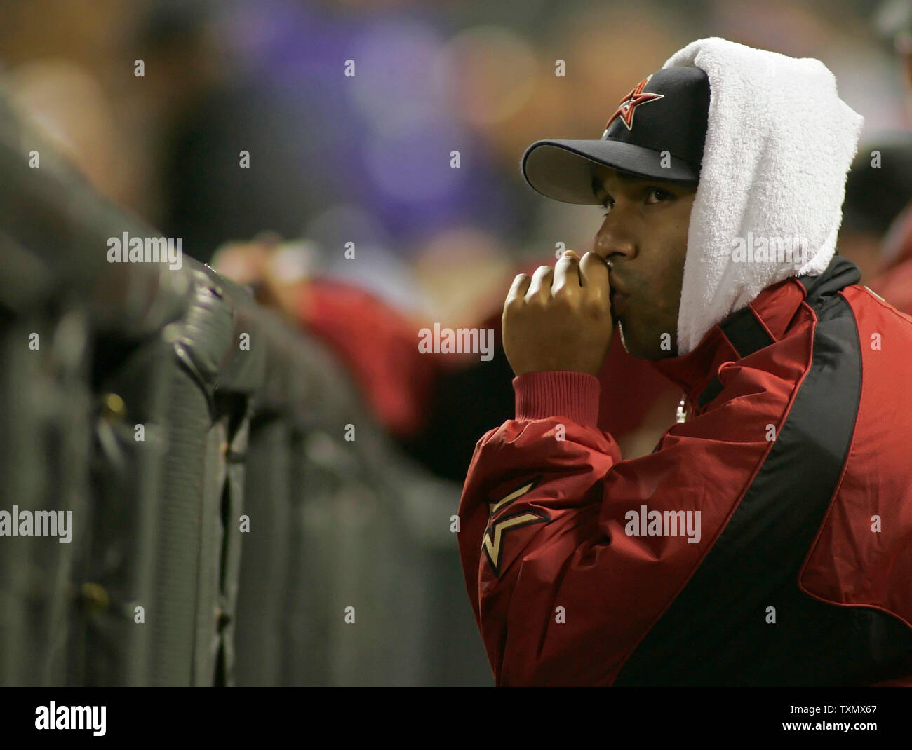 Houston Astros pitcher Fernando Nieve tries to keep warm on a cold ...