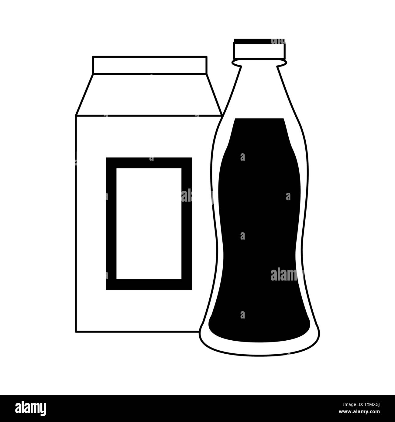 Milk box and bottle diary drinks in black and white Stock Vector Image ...