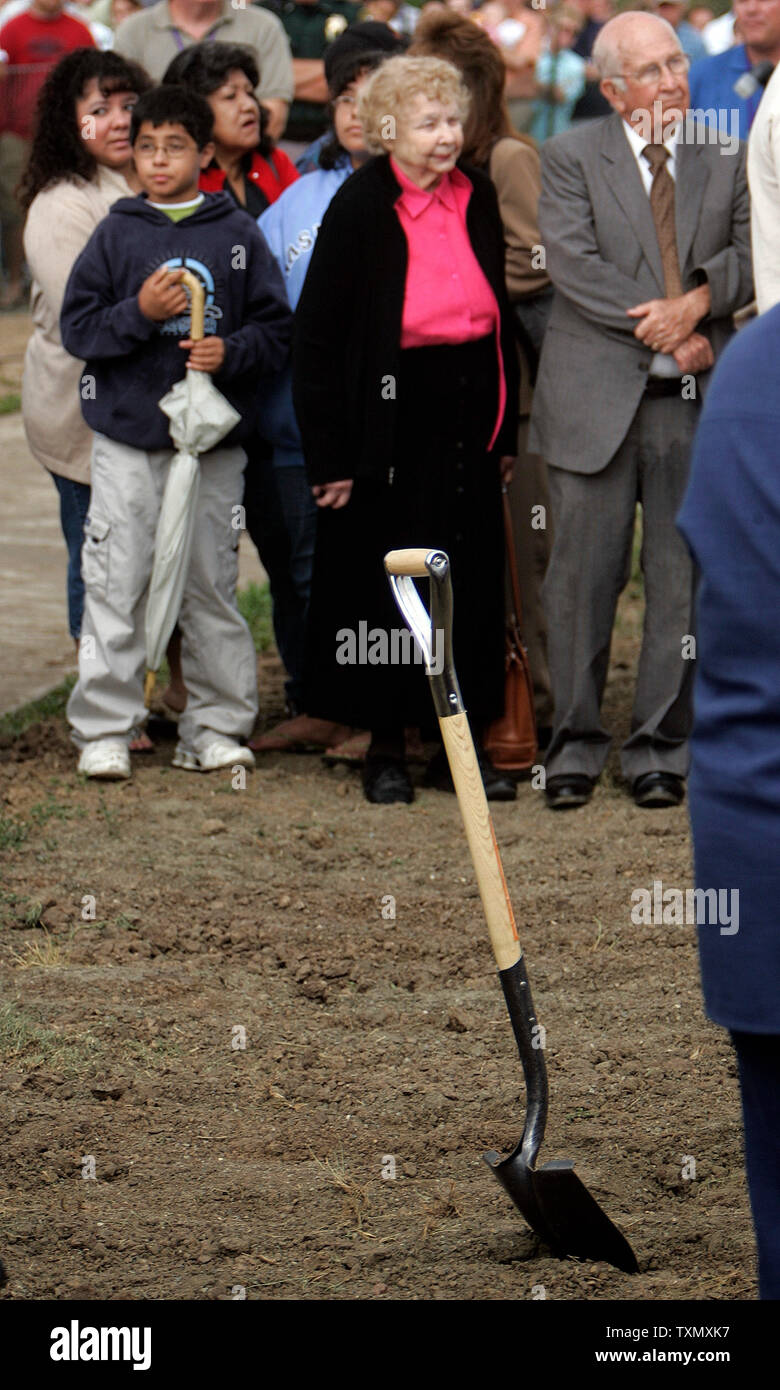 A shovel stands alone after groundbreaking with Columbine family member ...