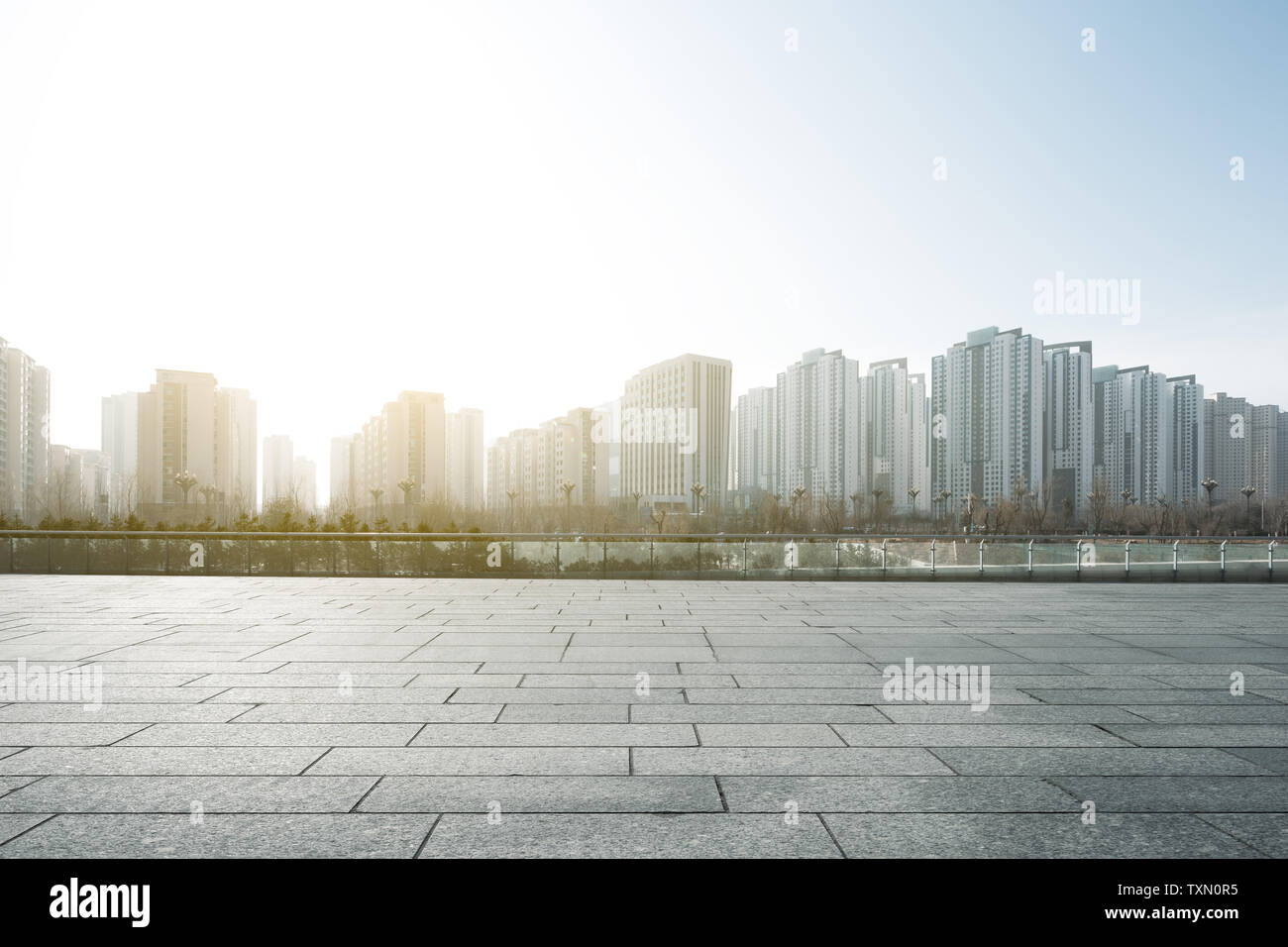 empty floor with cityscape of modern city Stock Photo - Alamy