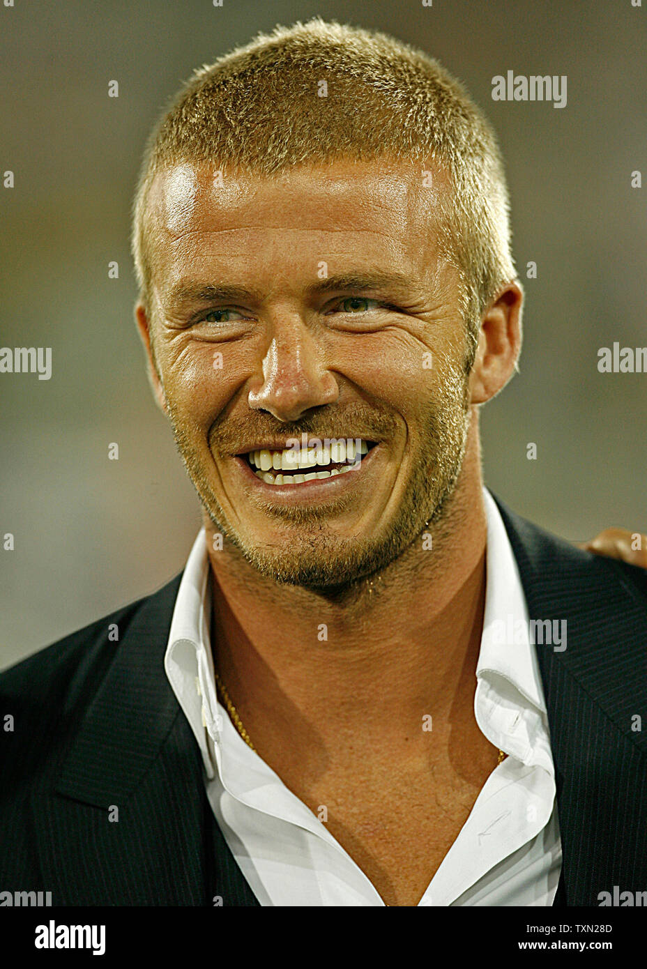 LA Galaxy star David Beckham makes an appearance on the field during ...