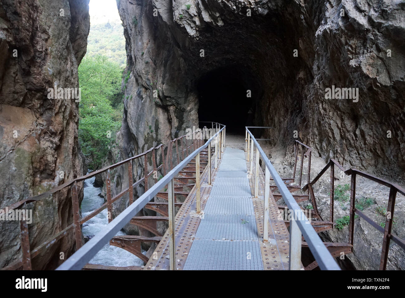 Metal bridge in Vouraikos gorge Stock Photo - Alamy
