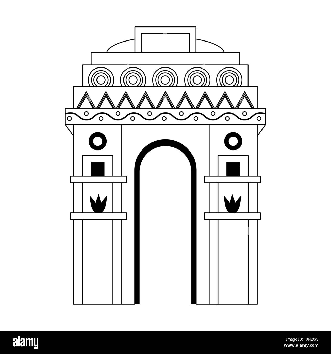 indian building monuments icon cartoon in black and white Stock Vector ...