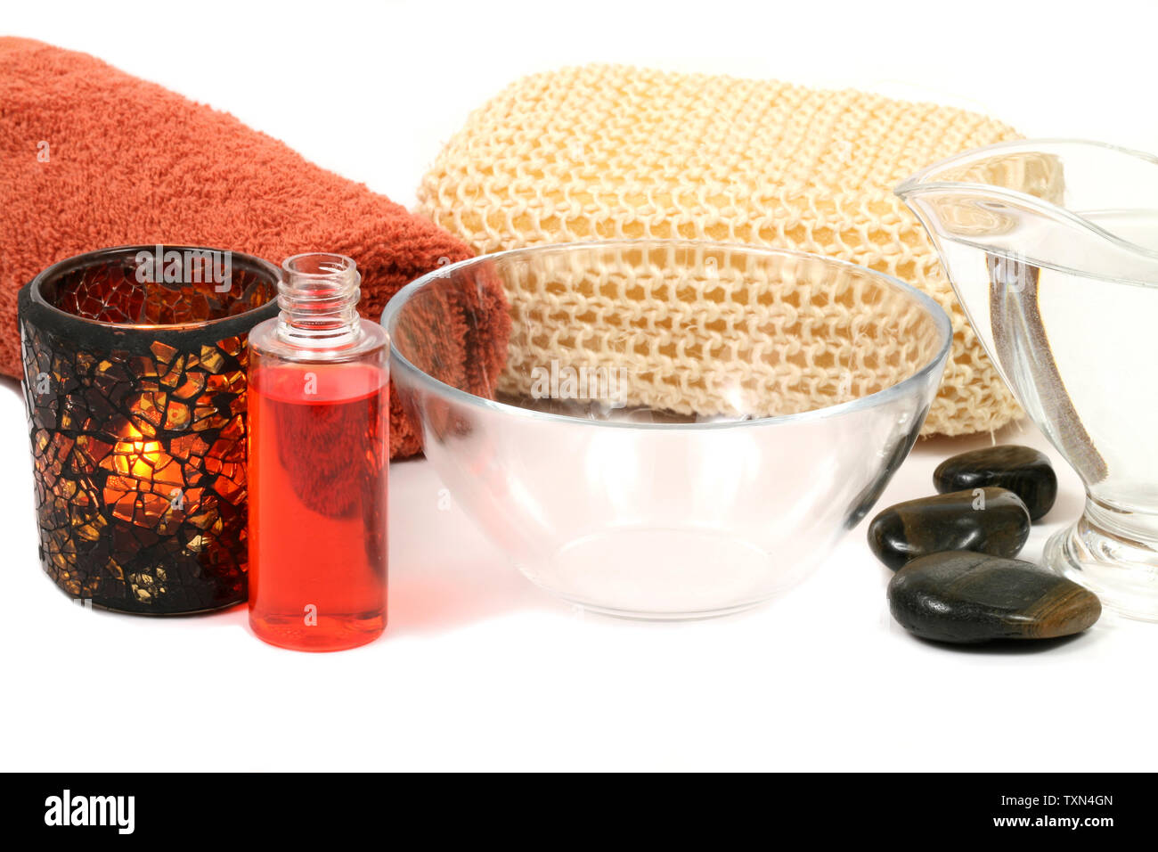Spa accessories on white background - orange colour Stock Photo - Alamy