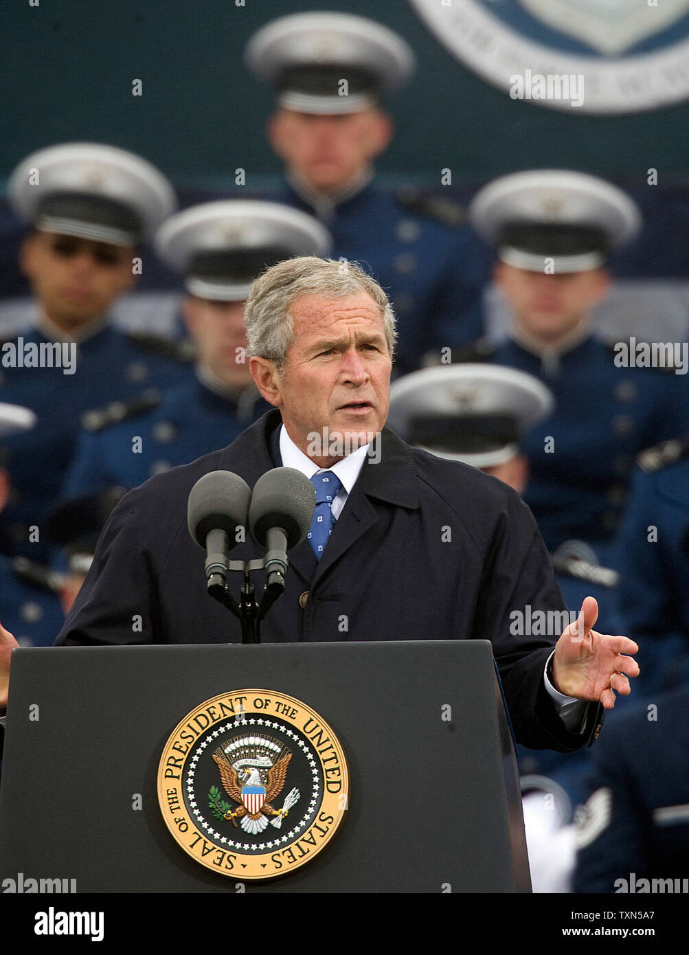 U.S. President George W. Bush delivers the commencement address at the ...