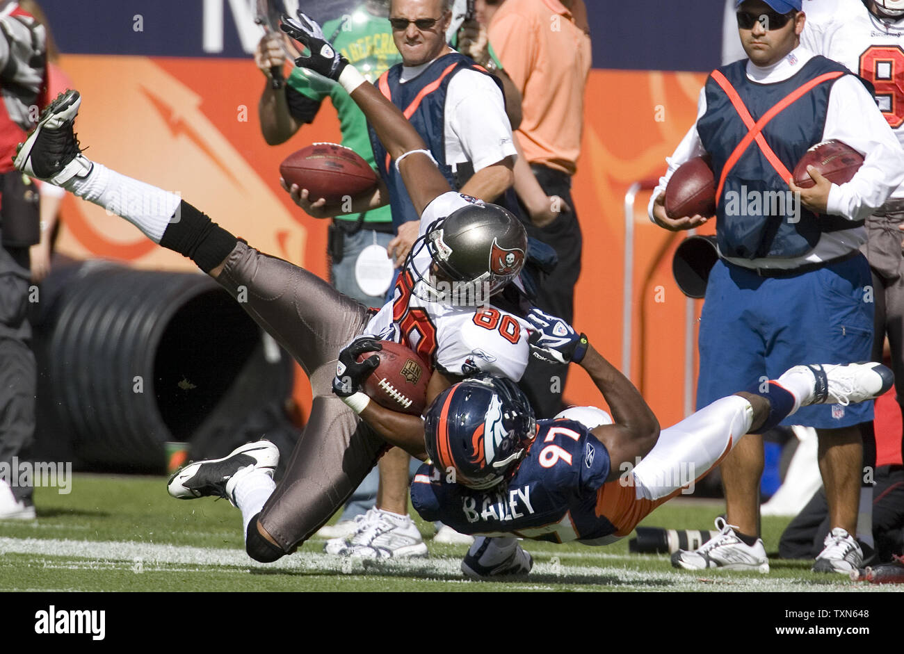 Denver Broncos linebacker Boss Bailey (97) tackles Tampa Bay Buccaneers ...