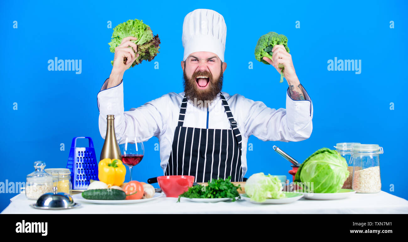 So yummy. Chef man in hat. Secret taste recipe. Vegetarian. Mature chef ...