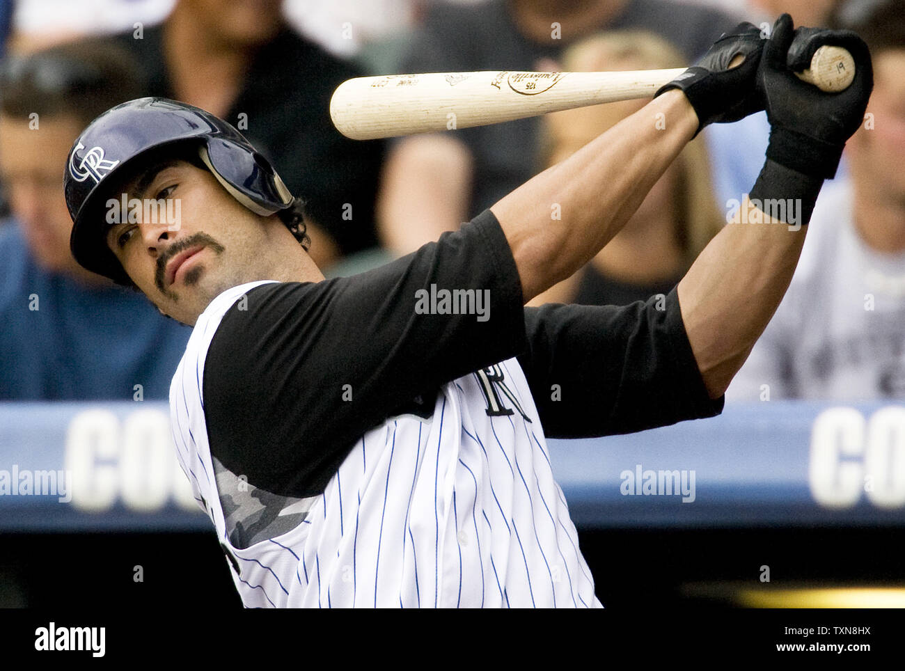 Colorado Rockies right fielder Ryan Spilborghs waits in on deck circle ...