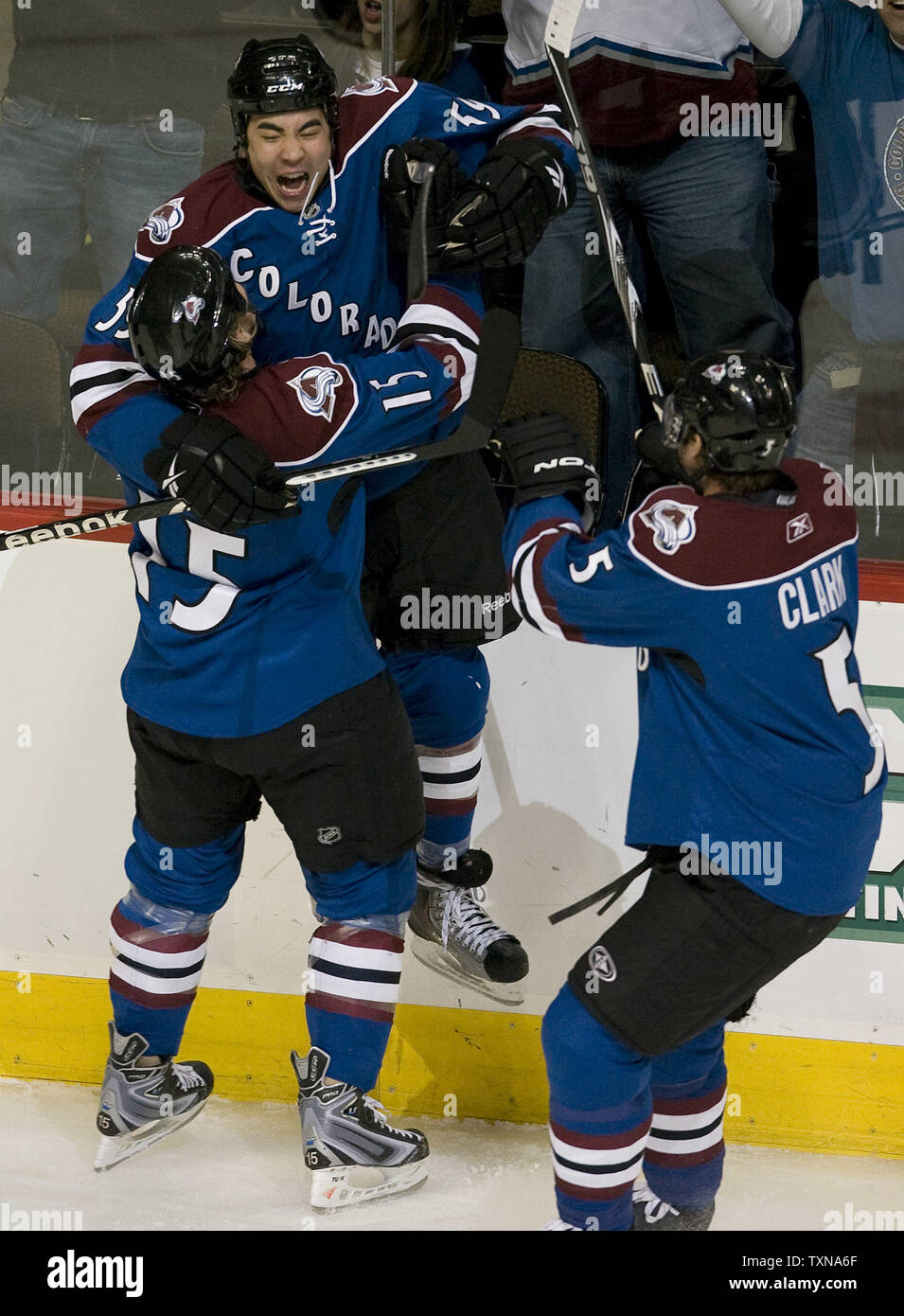Colorado Avalanche right wing Brandon Yip (59) celebrates his first NHL ...