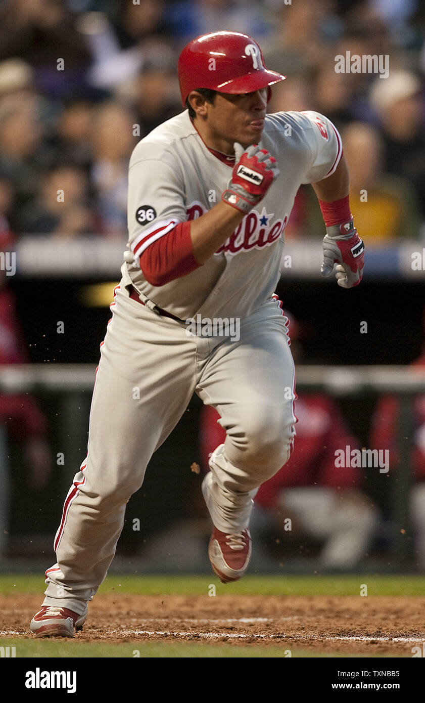 Philadelphia Phillies catcher Carlos Ruiz singles during the fourth ...