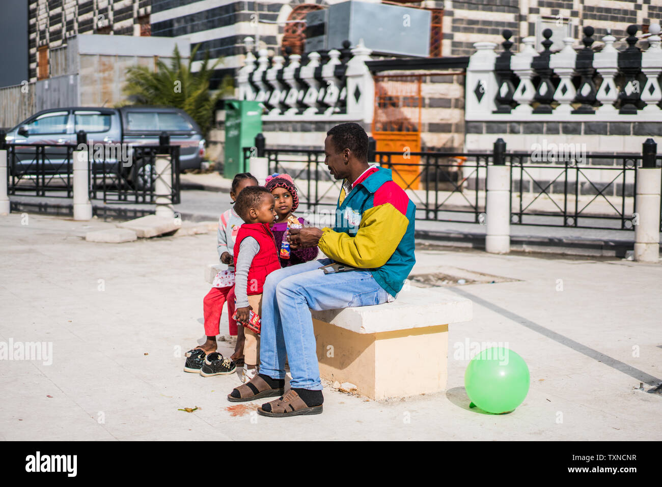 Local people in front of Abu Darwish Mosque, Amman, Jordan Stock Photo ...