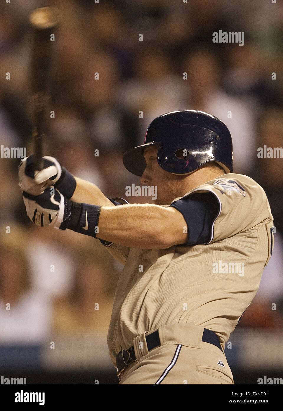 San Diego Padres left fielder Aaron Cunningham bats against the ...