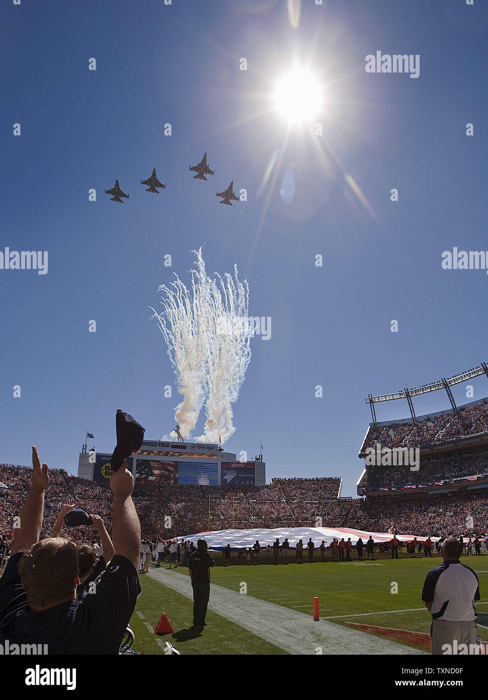 The F-16 Fighting Falcons from Buckley Air Force Base execute a fly ...