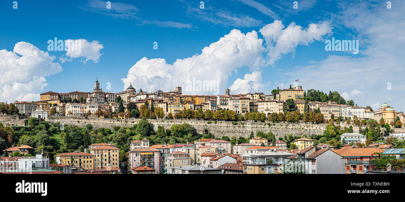 Panoramic view of Bergamo Old Town Skyline, near Milan in Italy Stock ...