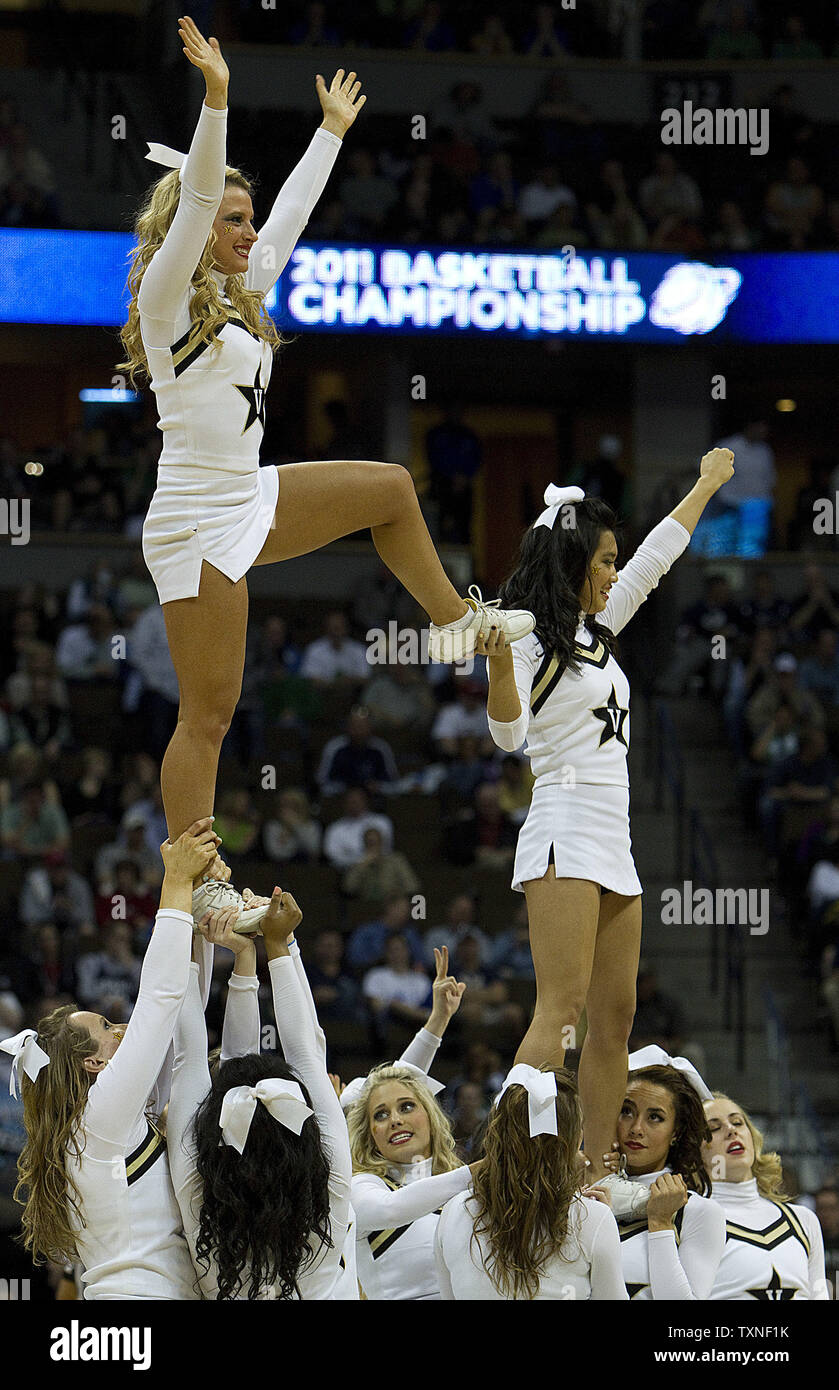 Vanderbilt cheerleaders perform during the NCAA second round Southwest ...
