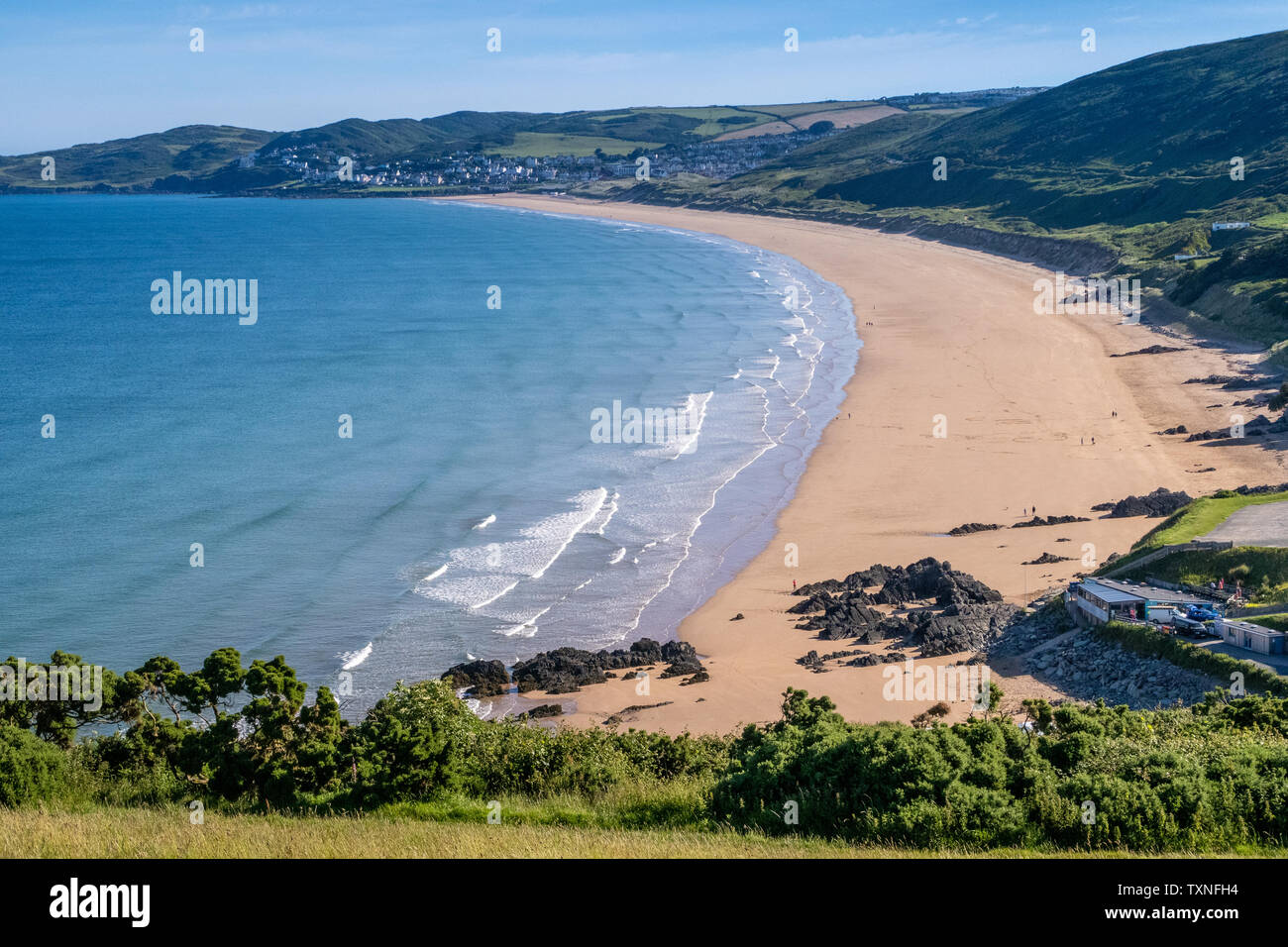 Landscape view of Putsborough beach in North Devon with Woolacombe in ...