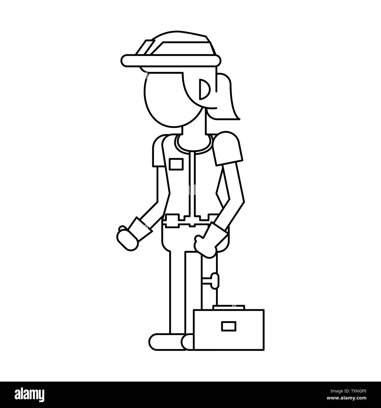 Construction worker smiling cartoon isolated in black and white ...