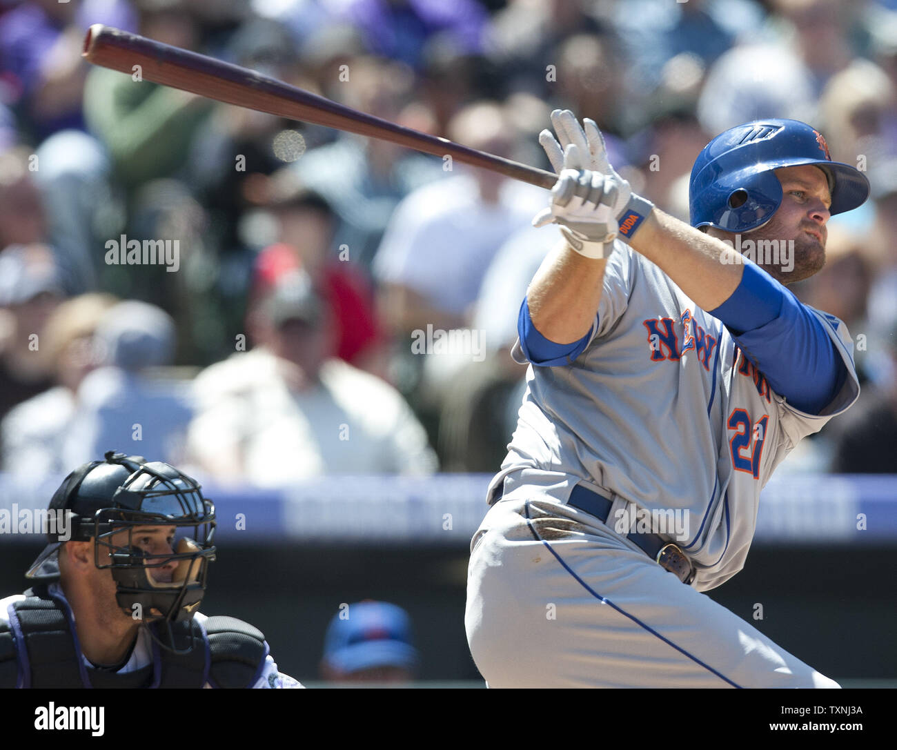 New York Mets right fielder Lucas Duda bats against the Colorado ...