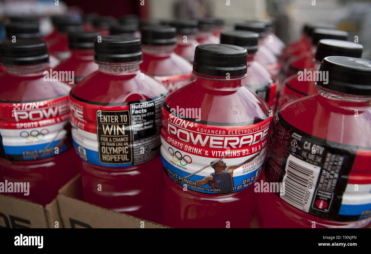 Powerade displays an Olympic pitch at an entranceway display at the ...