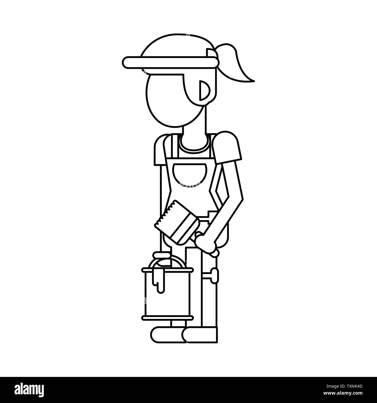 Construction worker smiling cartoon isolated in black and white ...