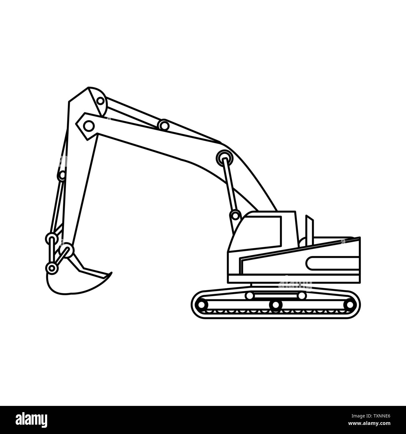 Construction excavator vehicle machine isolated in black and white ...