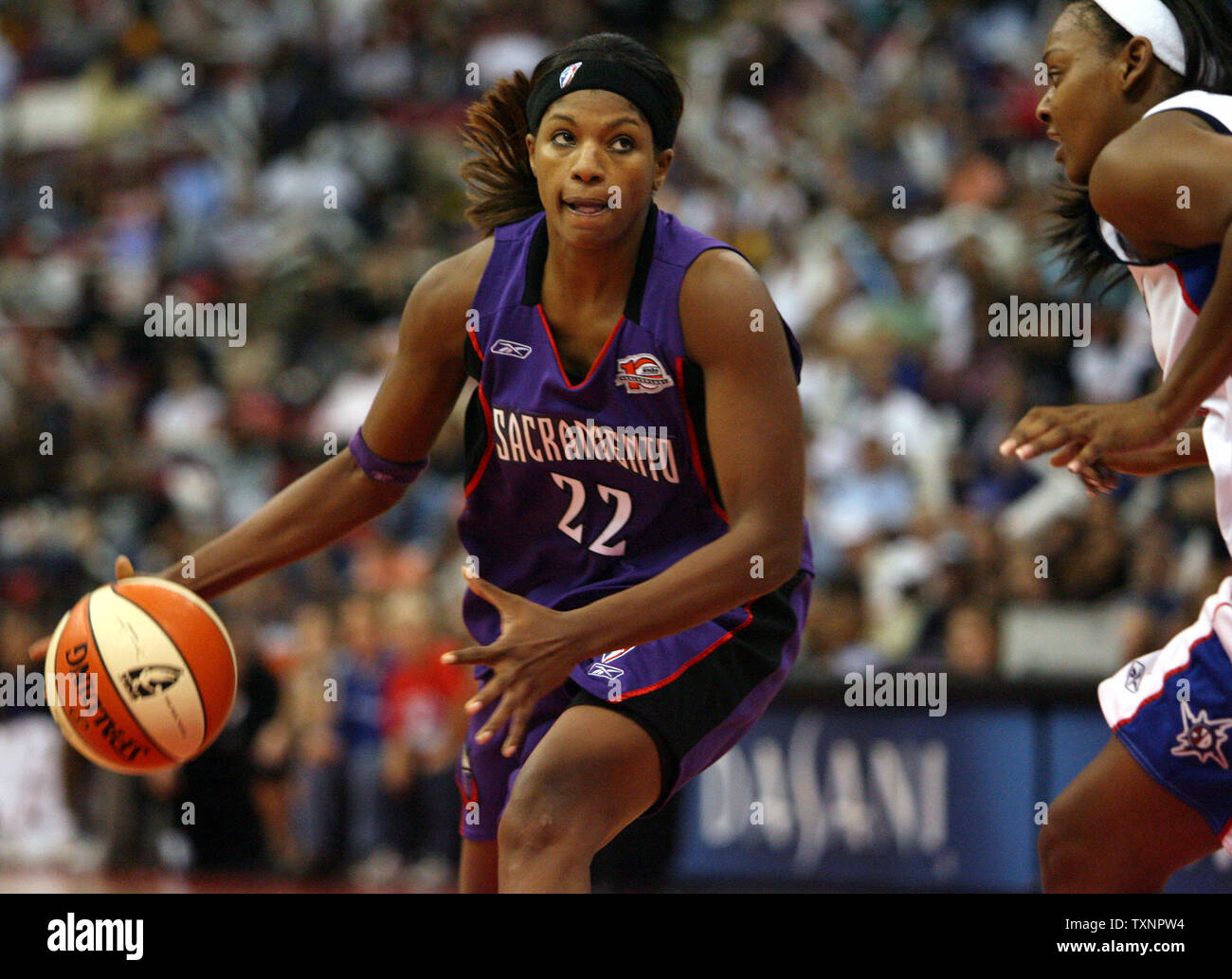 Sacramento Monarchs forward DeMya Walker (22) looks to the basket as ...