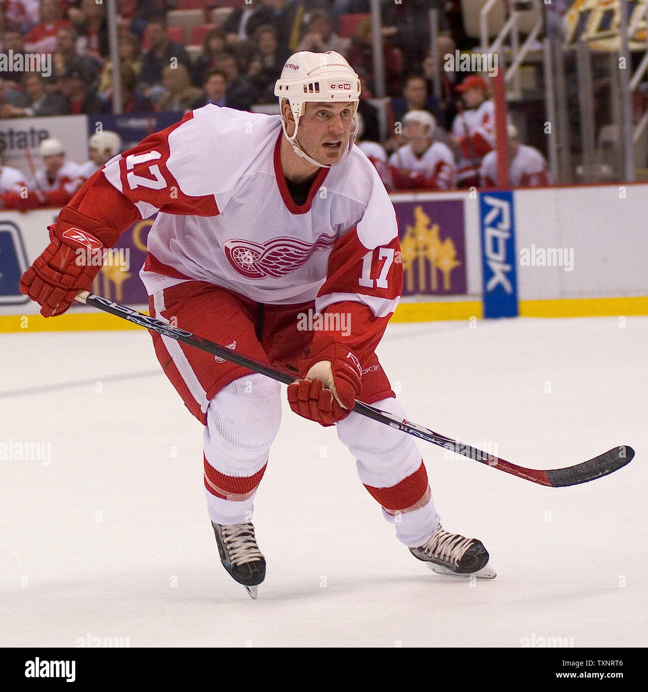 Detroit Red Wings Kyle Calder (17) races into the action at Joe Louis ...