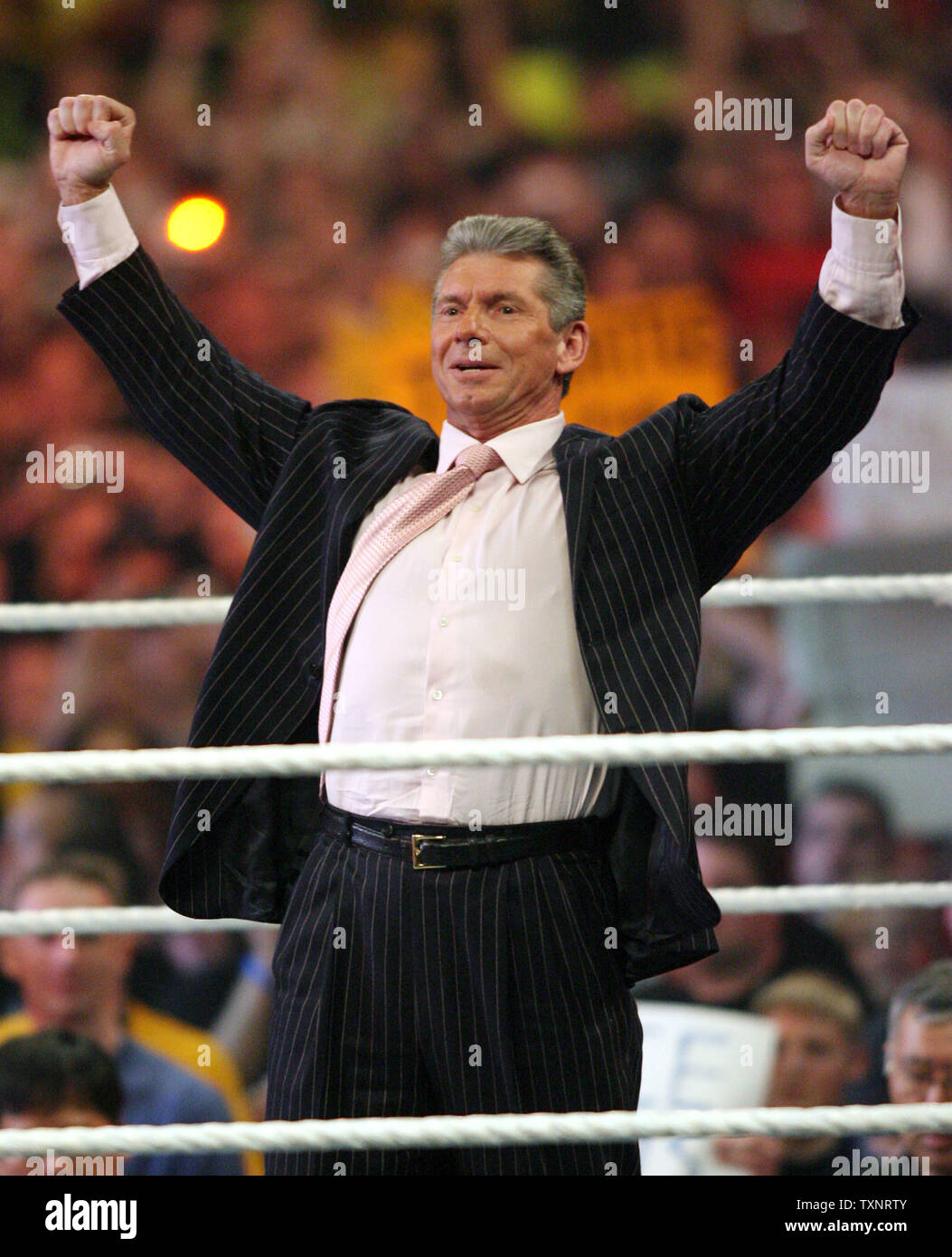 WWE Chairman Vince McMahon jeers the crowd prior to the start of the ...
