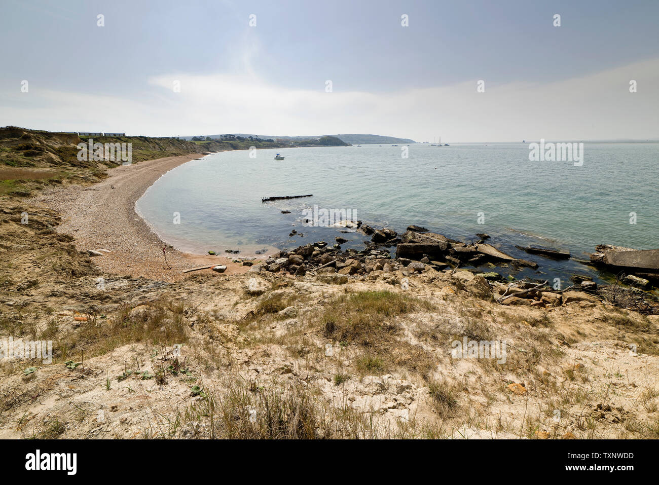 Colwell bay on the Isle of Wight and the western Solent Stock Photo - Alamy