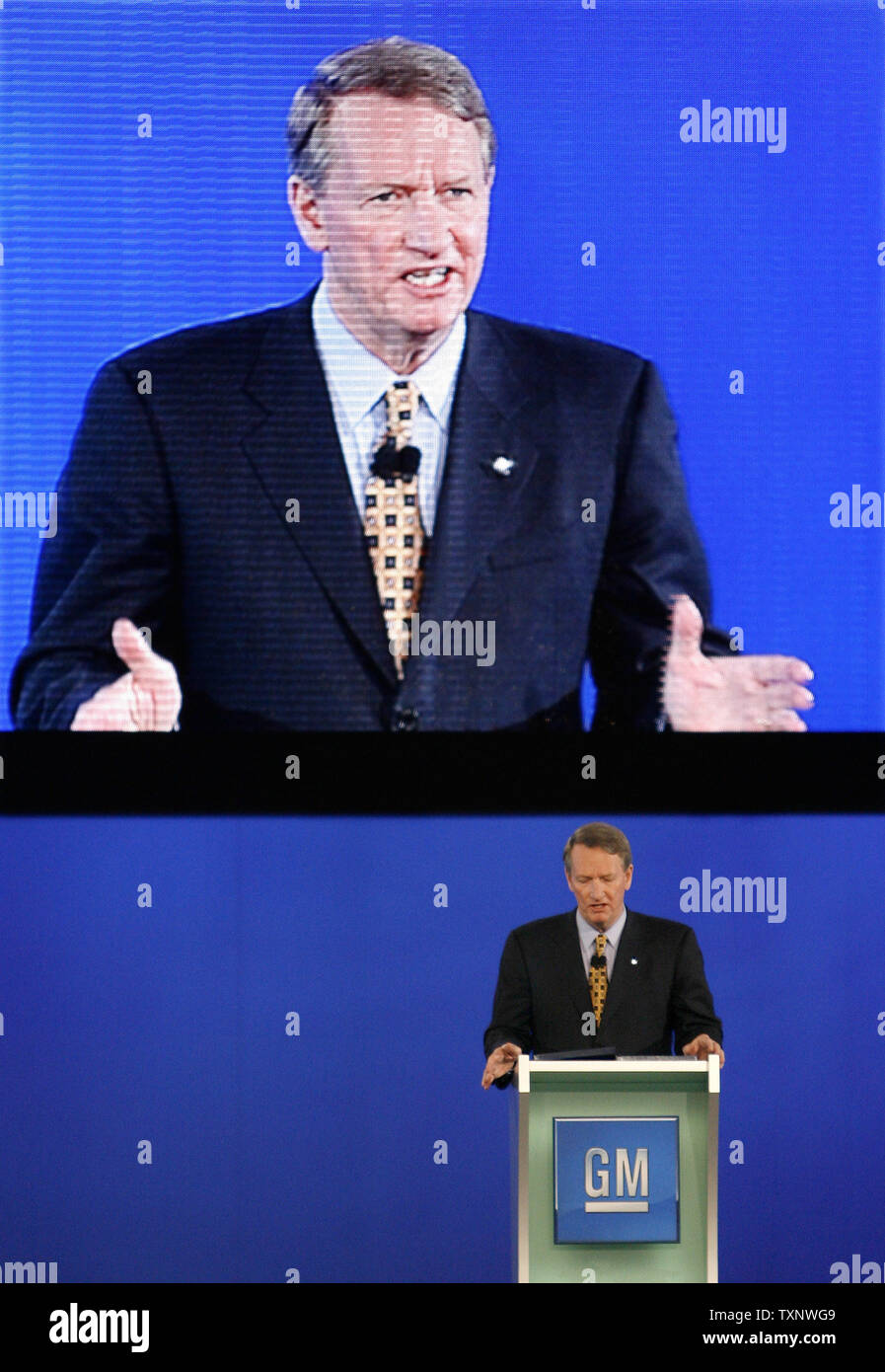 General Motors Corp. CEO Rick Wagoner speaks during the GM press event ...