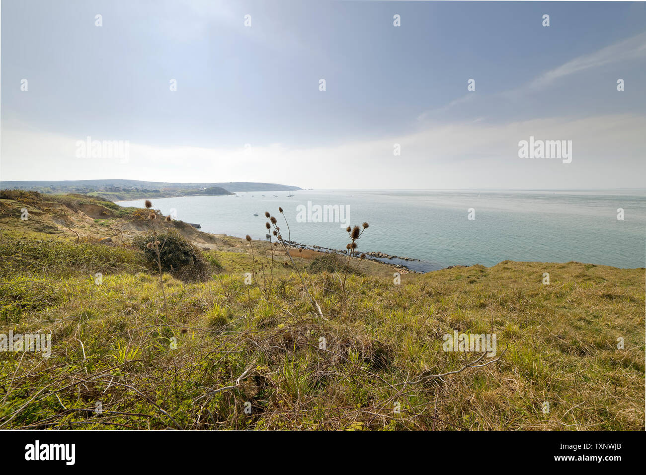 Colwell bay on the Isle of Wight and the western Solent Stock Photo - Alamy