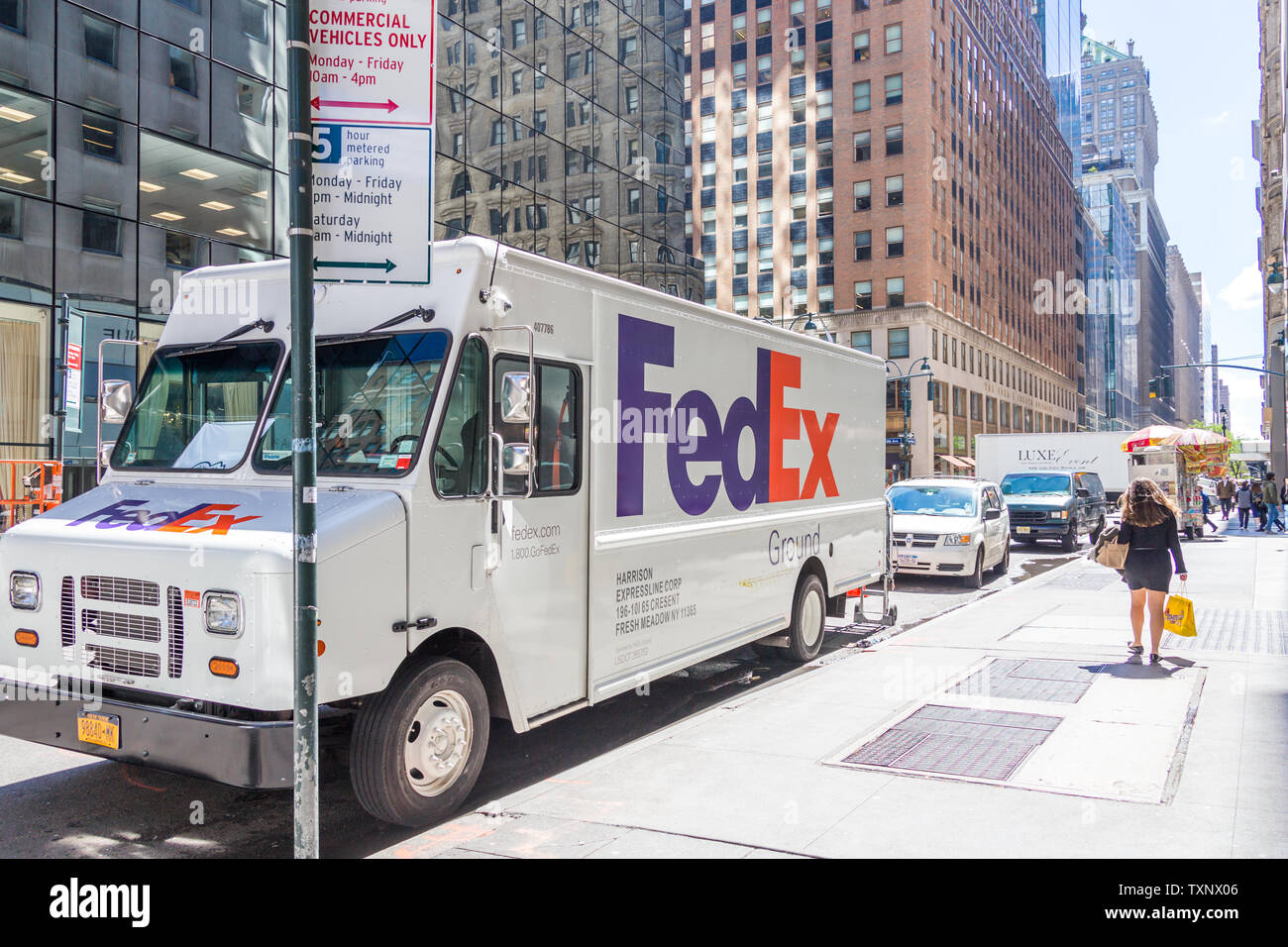NEW YORK, USA - MAY 15, 2019: FedEx Express truck in midtown Manhattan ...