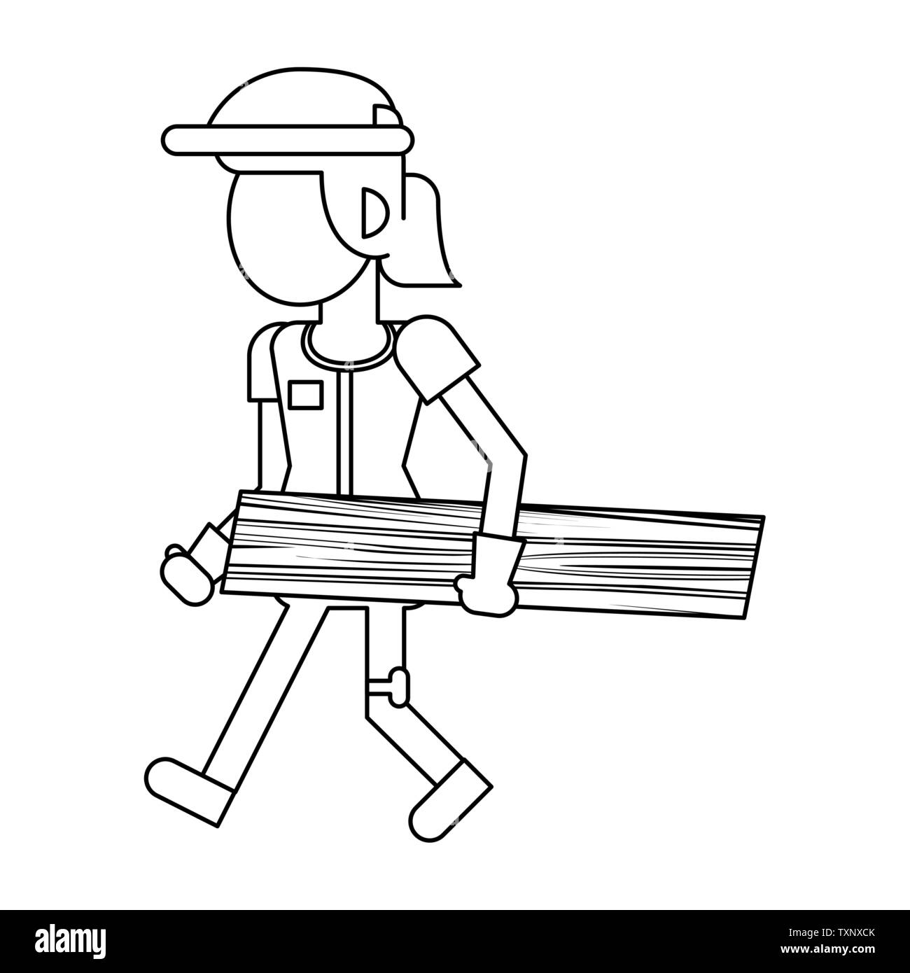 Construction worker smiling cartoon isolated in black and white ...