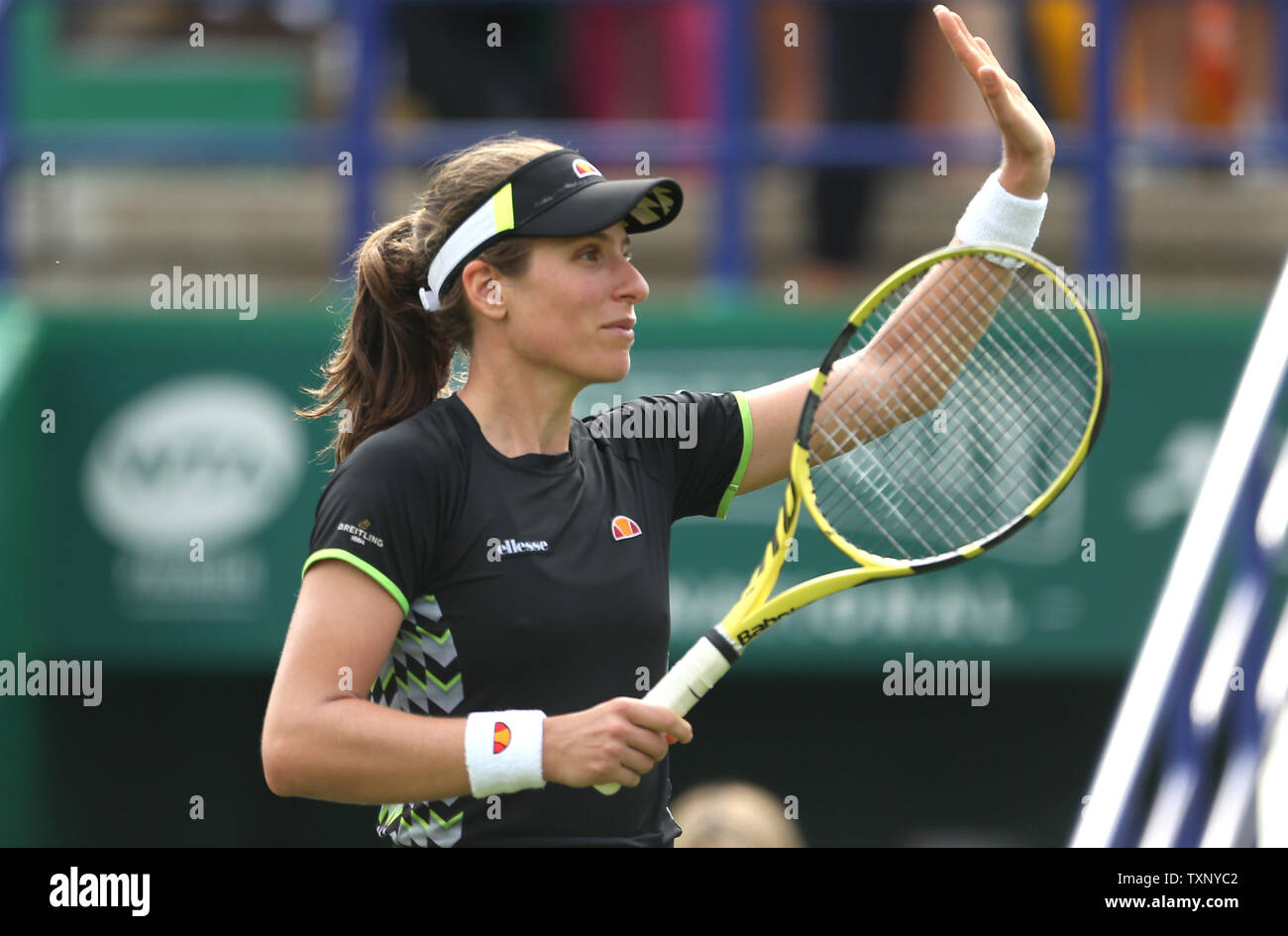 Johanna Konta celebrates her win against Maria Sakkari in the round of ...