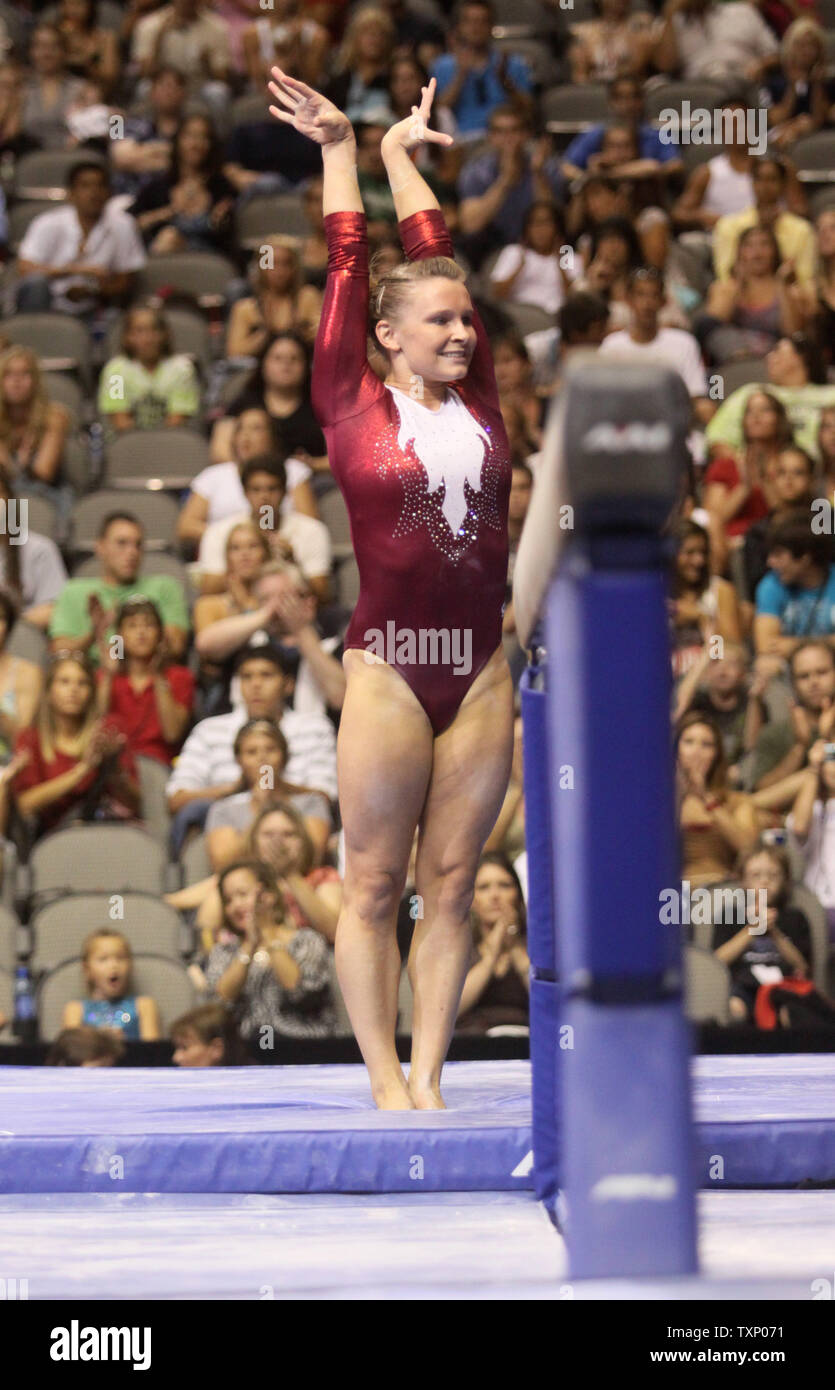 Bridget Sloan completes during her floor exercise at the Visa ...