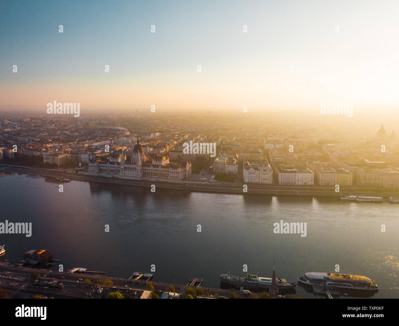 Aerial view of Hungarian Parliament Building in Budapest from above ...