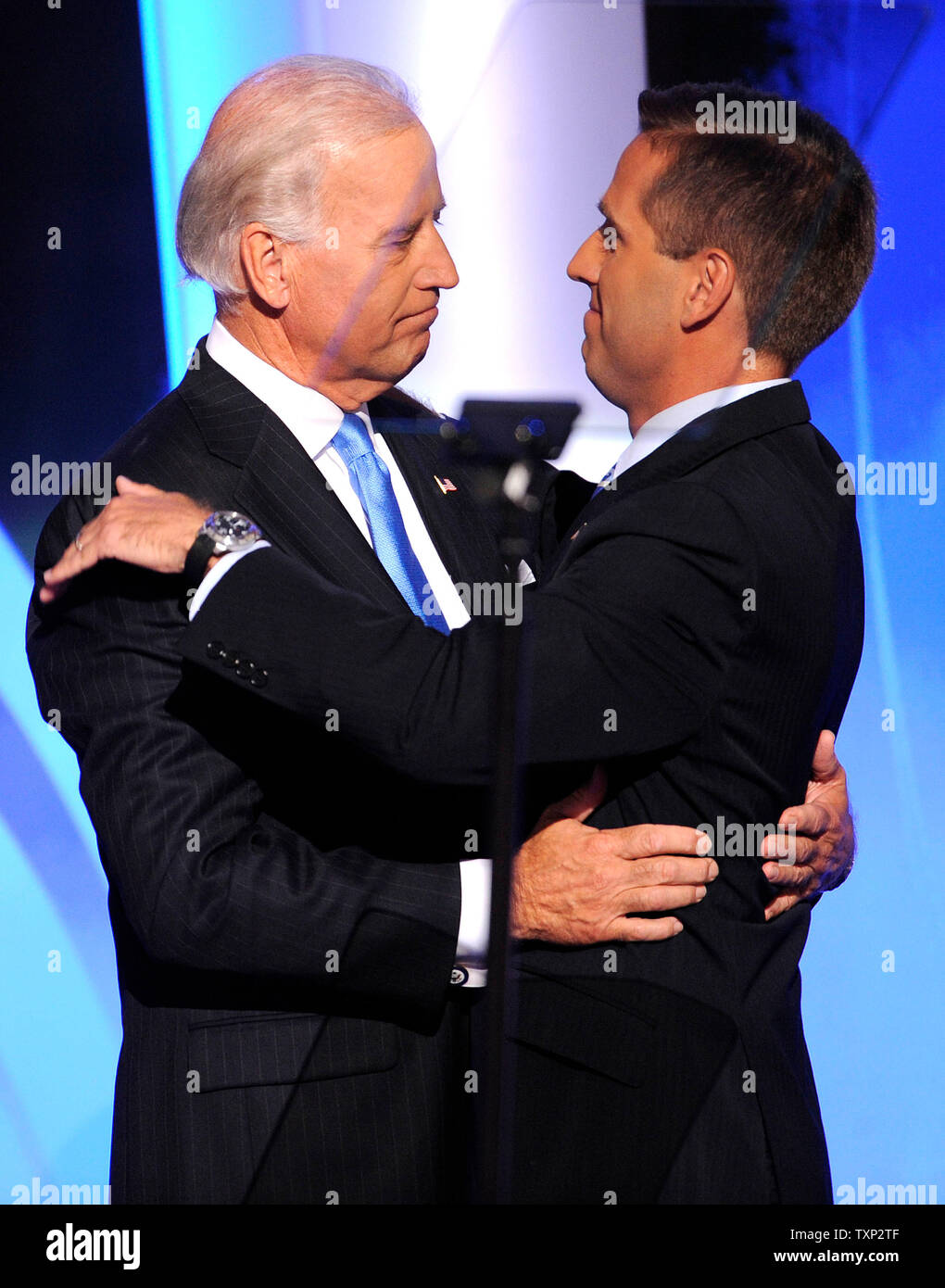 Vice Presidential candidate Sen. Joe Biden (D-DE) embraces his son Beau ...