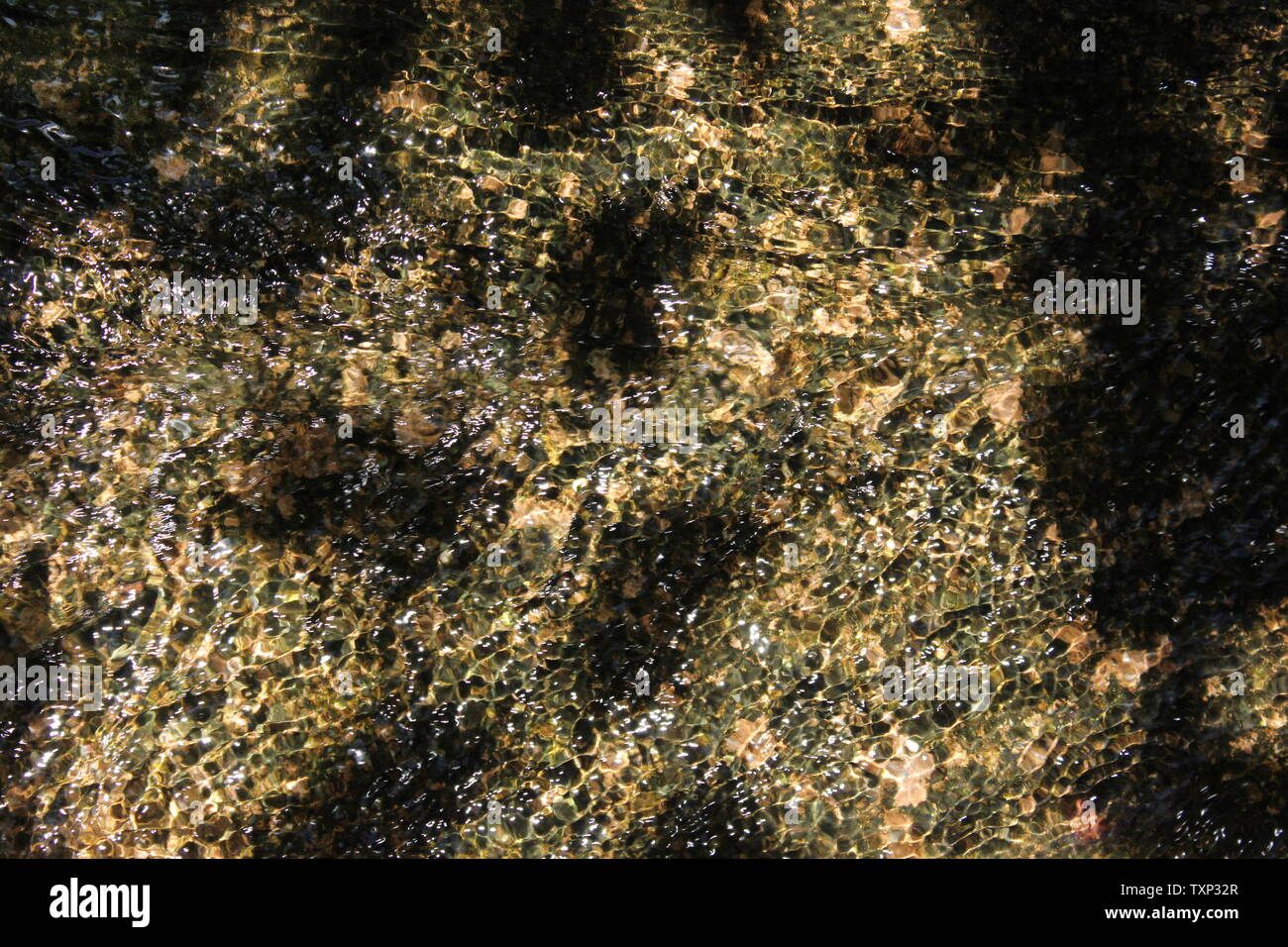 Refreshing and cooling water running around rocks and stones in a ...